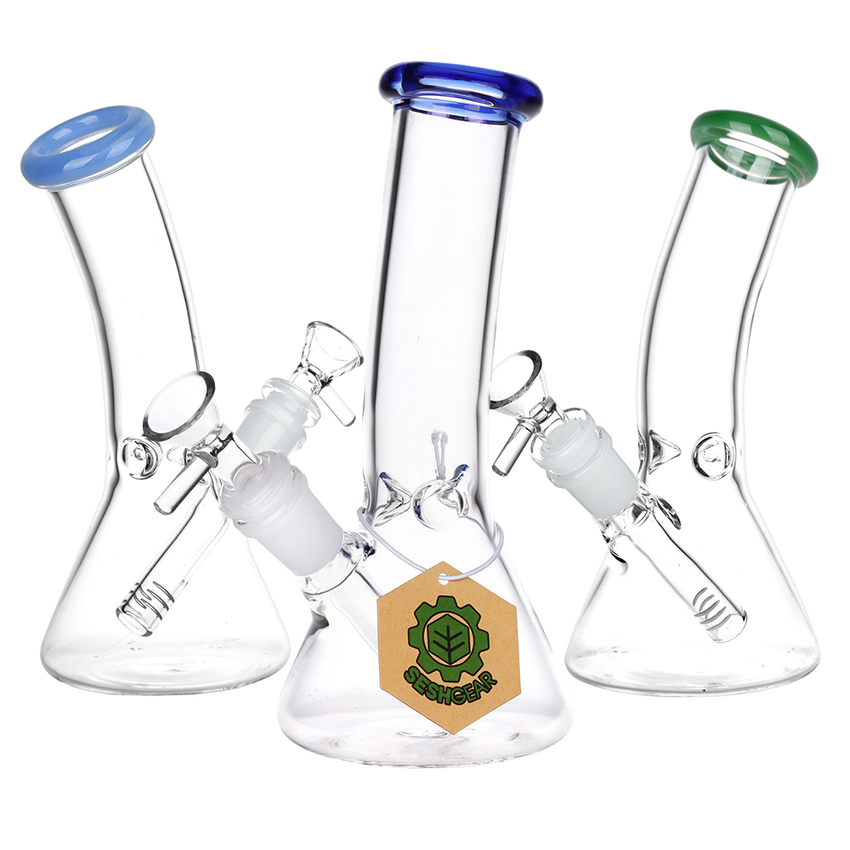 Clear Bent Neck Beaker Bong – Pirate Girl Smoke Boutique